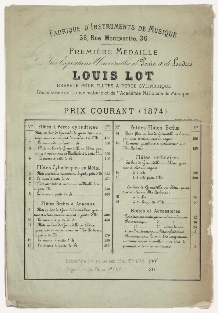 Fingering Chart for the Cylindrical flute 1873 – LOUIS LOT - VM ...